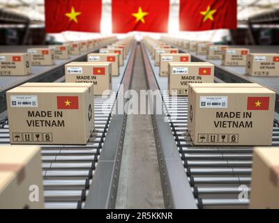 Made in Vietnam. Cardboard boxes with text made in Vietnam and ...