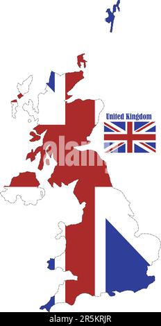United Kingdom country silhouette with flag on background on white ...