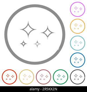 Glare stars outline flat color icons in square frames on white ...