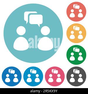 Two talking persons with rounded square bubbles outline multi colored ...