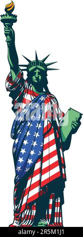 stylized statue of liberty with wearing USA american flag vector ...