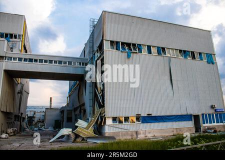 Damaged buildings of the Zeus ceramics factory in Sloviansk, Russian ...