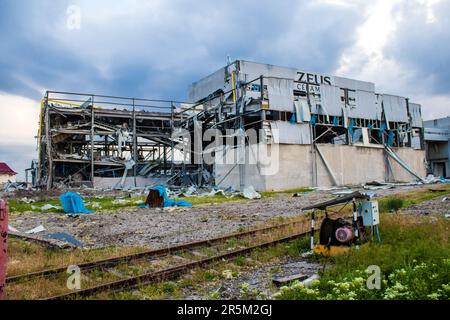 Damaged buildings of the Zeus ceramics factory in Sloviansk, Russian ...