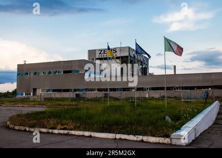 Damaged buildings of the Zeus ceramics factory in Sloviansk, Russian ...