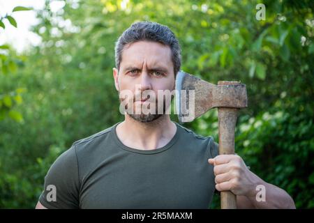 masculine man with ax outdoor. mature man with ax. man with ax. man ...