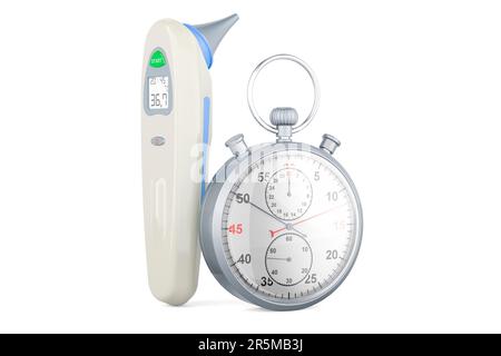Digital electronic thermometer with stopwatch, 3D rendering isolated on ...