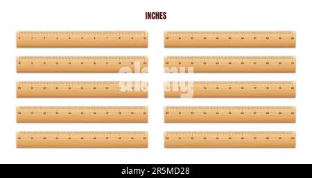 Realistic various wooden rulers with measurement scale and divisions ...