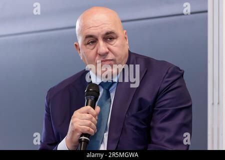 Italian Minister of Defence Guido Crosetto speaks at the 2023 edition ...