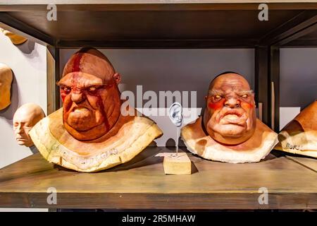 Busts made from casts of actors heads used to aid creation of skin ...