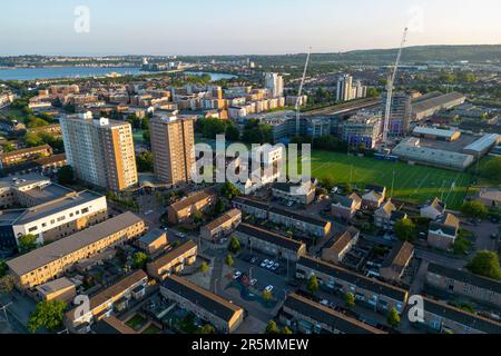 CARDIFF, WALES - MAY 31: An aerial view of the new railway line which ...
