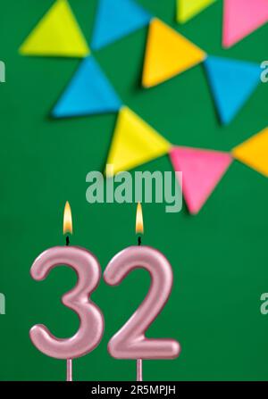 Birthday candle number 32 - Celebration balloons background Stock Photo ...