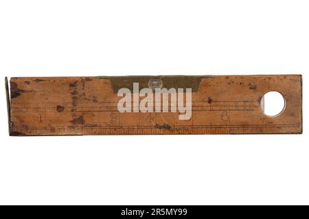 Antique carpenter's boxwood ruler with spirit level from 19th century ...