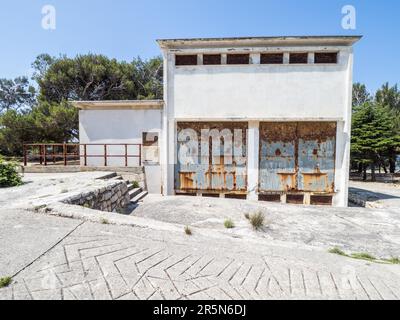 Dilapidated buildings, island of Goli Otok, Alcatraz of Croatia, site ...