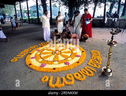 Floral decoration during Onam, a traditional festival in Kerala Stock ...
