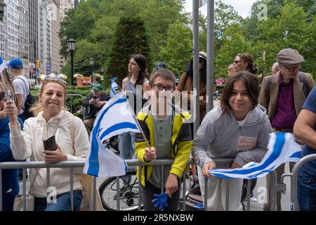 Spectators wave flags along Fifth Avenue at the Israel Day Parade in ...