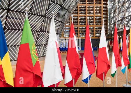 Grand entrance atrium of Council of the European Union Europa building ...