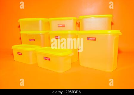 The Yellow Plastic Box Jar Set in Various Sizes offers a versatile ...