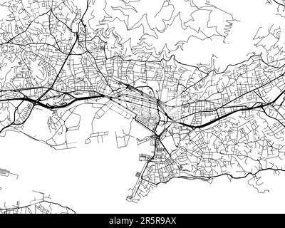 Road map of the city of Toulon Centre in France on a white background ...