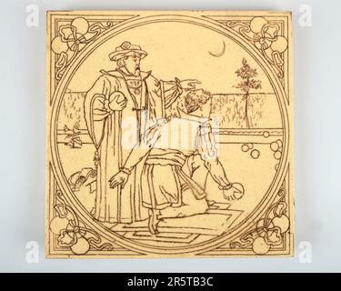 Antique 1880s Malkin Tile Co. Cinderella Fair Godmother pottery tile ...