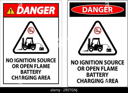 Danger Sign No Ignition Source Or Open Flame, Battery Charging Area ...