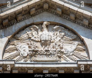 Stone relief carving of a Phoenix on the exterior of St. Pauls ...