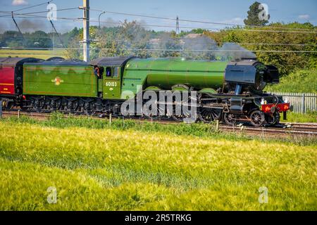 The Flying Scotsman A3 Pacific steam locomotive at speed Stock Photo ...