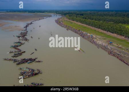 Arial view of a traditional boat race on the Jamuna river, Tangail ...
