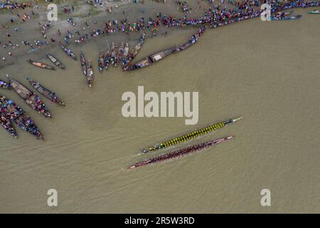 Arial view of a traditional boat race on the Jamuna river, Tangail ...