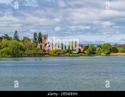 Panorama of town of Ellesmere in Shropshire with reflection view from ...