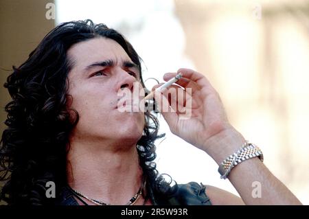 Jeff Worley the guitarist of the rock band Jackyl performing at the ...