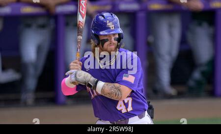 LSU infielder Tommy White (47) celebrates with his team after defeating ...