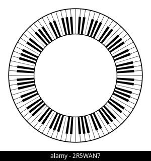 Musical keyboard, circle frame, with twelve octaves of rainbow colored ...