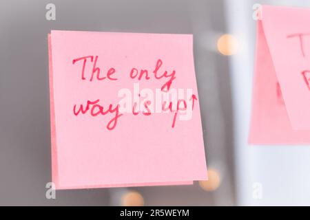 inspirational quotes on pink sticker on the mirror,handwriting text ...