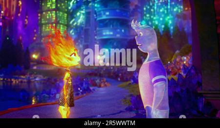 ELEMENTAL, from left: Ember (voice: Leah Lewis), Wade (voice: Mamoudou ...