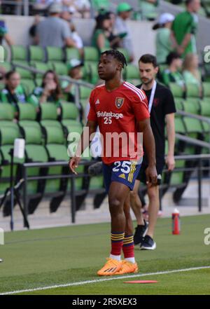 Real Salt Lake midfielder Emeka Eneli (25) shields the ball from LAFC ...