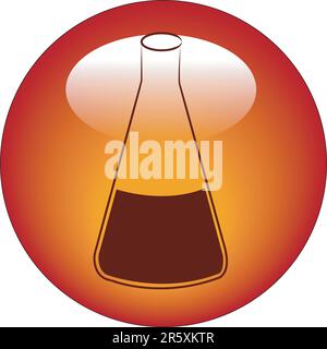 Glass sphere flask, test tube. Experiment sphere vessel with yellow ...