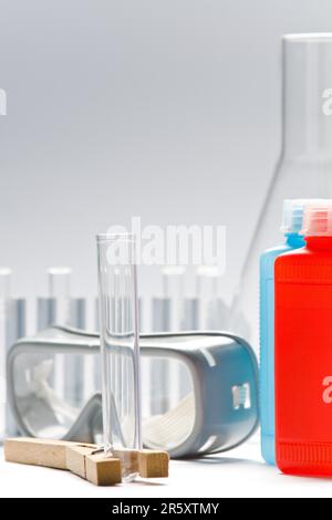 Various chemical and laboratory objects on a white background Stock ...
