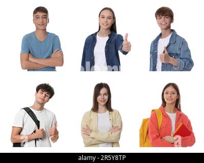 Collage with photos of teenagers on white background Stock Photo - Alamy