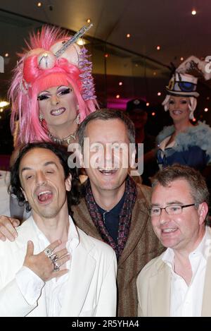 Gay icon and entertainer Bob Downe (Mark Trevorrow, centre) with Paul ...