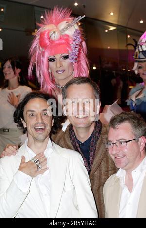 Gay icon and entertainer Bob Downe (Mark Trevorrow, centre) with Paul ...