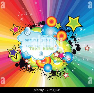 Abstract rainbow background with clouds and stars on sky. Fantasy ...
