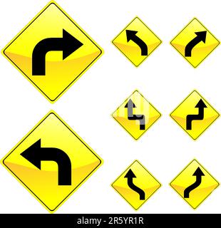 Vector Illustration of Eight Diamond Shape Yellow Road Signs Set 7 ...