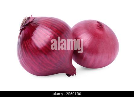 Two fresh red onions on white background Stock Photo - Alamy