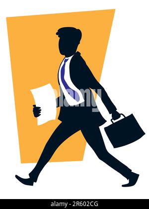 Professional Businessman Walking with Briefcase Silhouette Vector ...