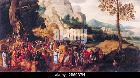 Landscape with the preaching of John the Baptist by Herri met de Bles ...