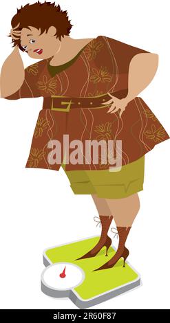 Illustration of a lady on the scales scared of her weight Stock Vector ...