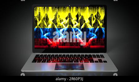 Colombia - country flag and hackers on laptop screen - cyber attack ...