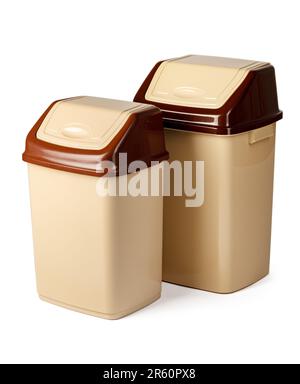 Beige plastic waste bin isolated on white Stock Photo - Alamy
