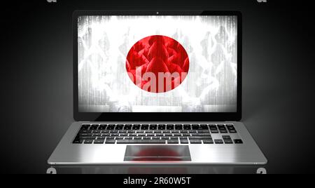 Japan - country flag and hackers on laptop screen - cyber attack ...