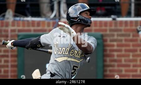 Vanderbilt outfielder Enrique Bradfield Jr. plays against Xavier during an NCAA regional college ...